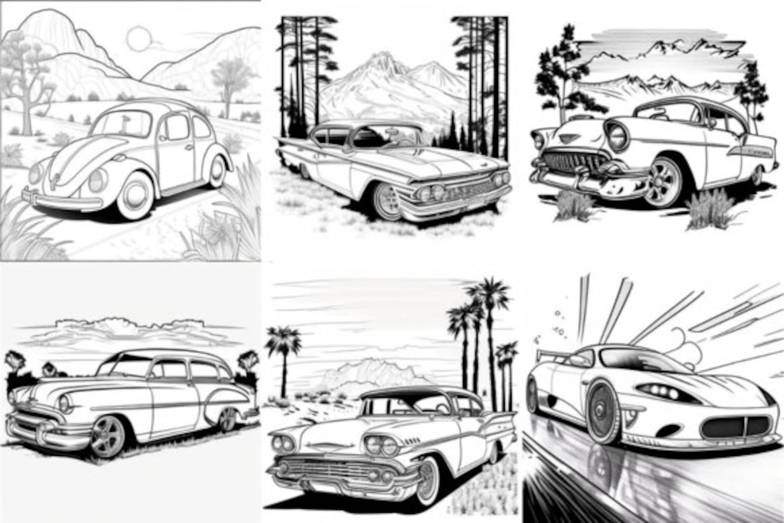 100 Car Coloring Pages, Coloring Pages for Kids & Adult, Coloring Book ...