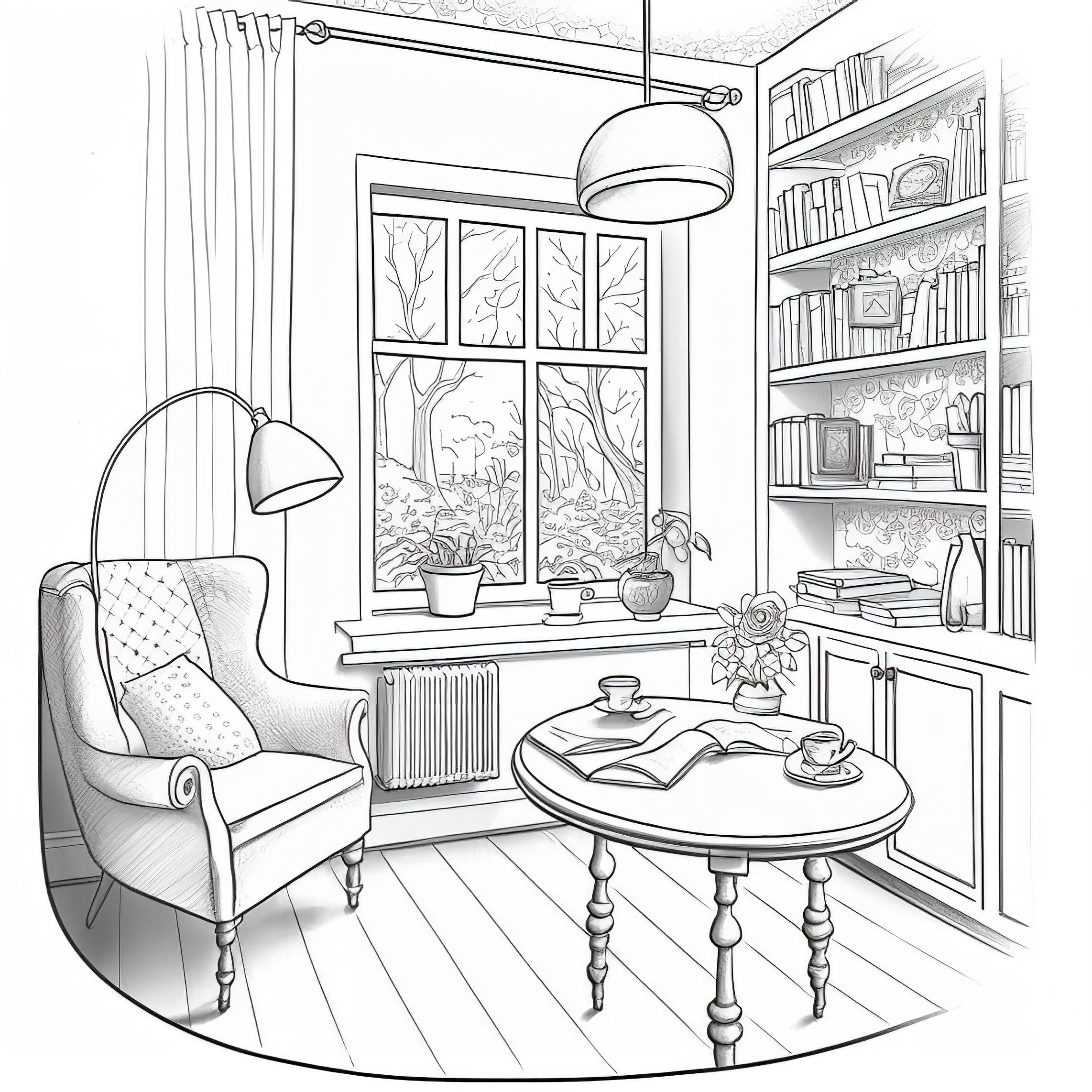 Interior Coloring Pages, Cozy, Room, Furniture, Coloring Book, 7 Pages ...