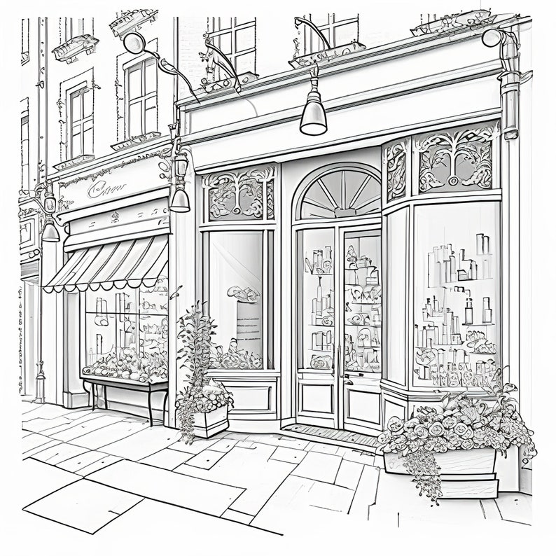 Store Front Coloring Pages, Cozy, House, PNG, Coloring Book, 6 Pages ...
