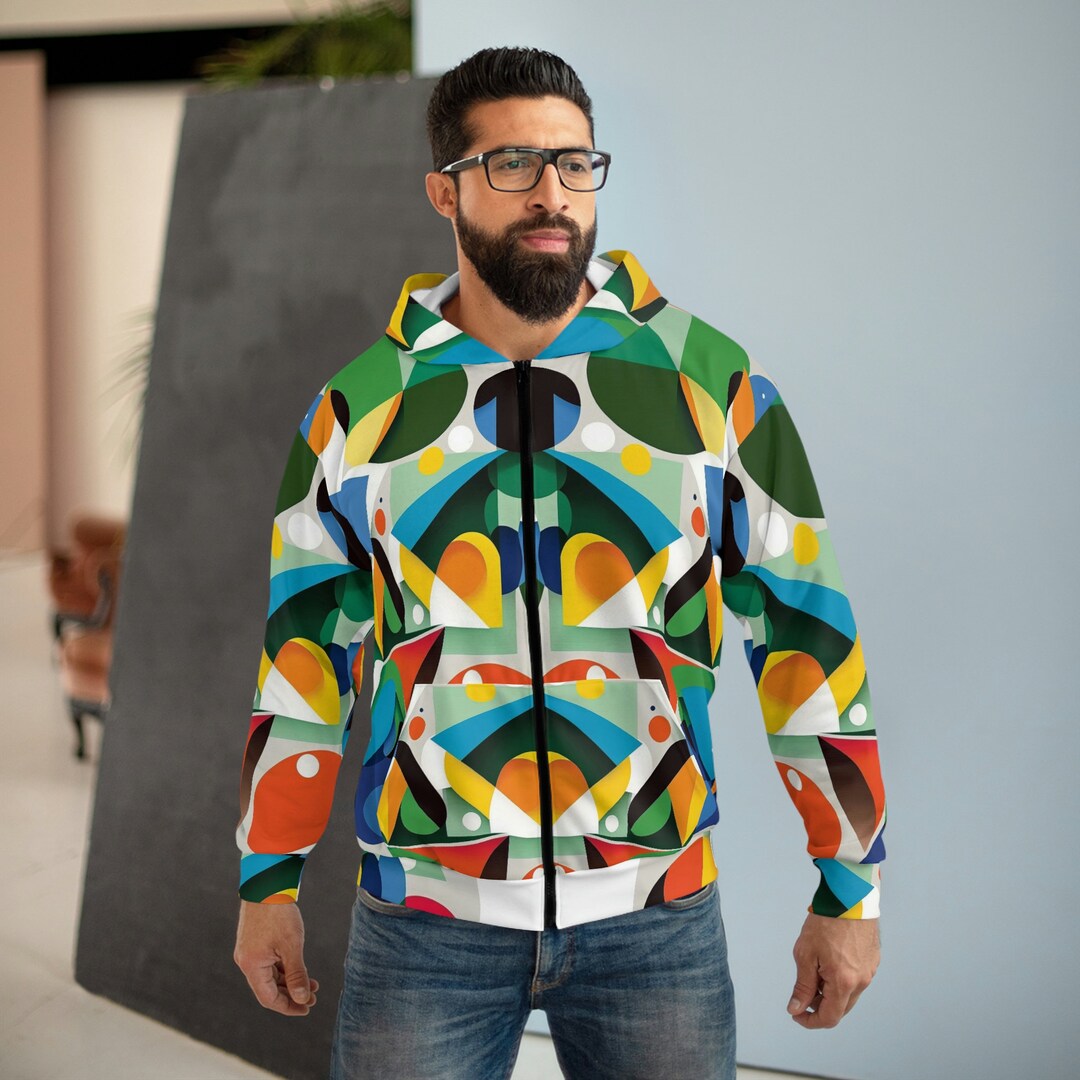 Unisex Zip Hoodie, Abstract Hooded Zipped Sweatshirt, Colorful ...