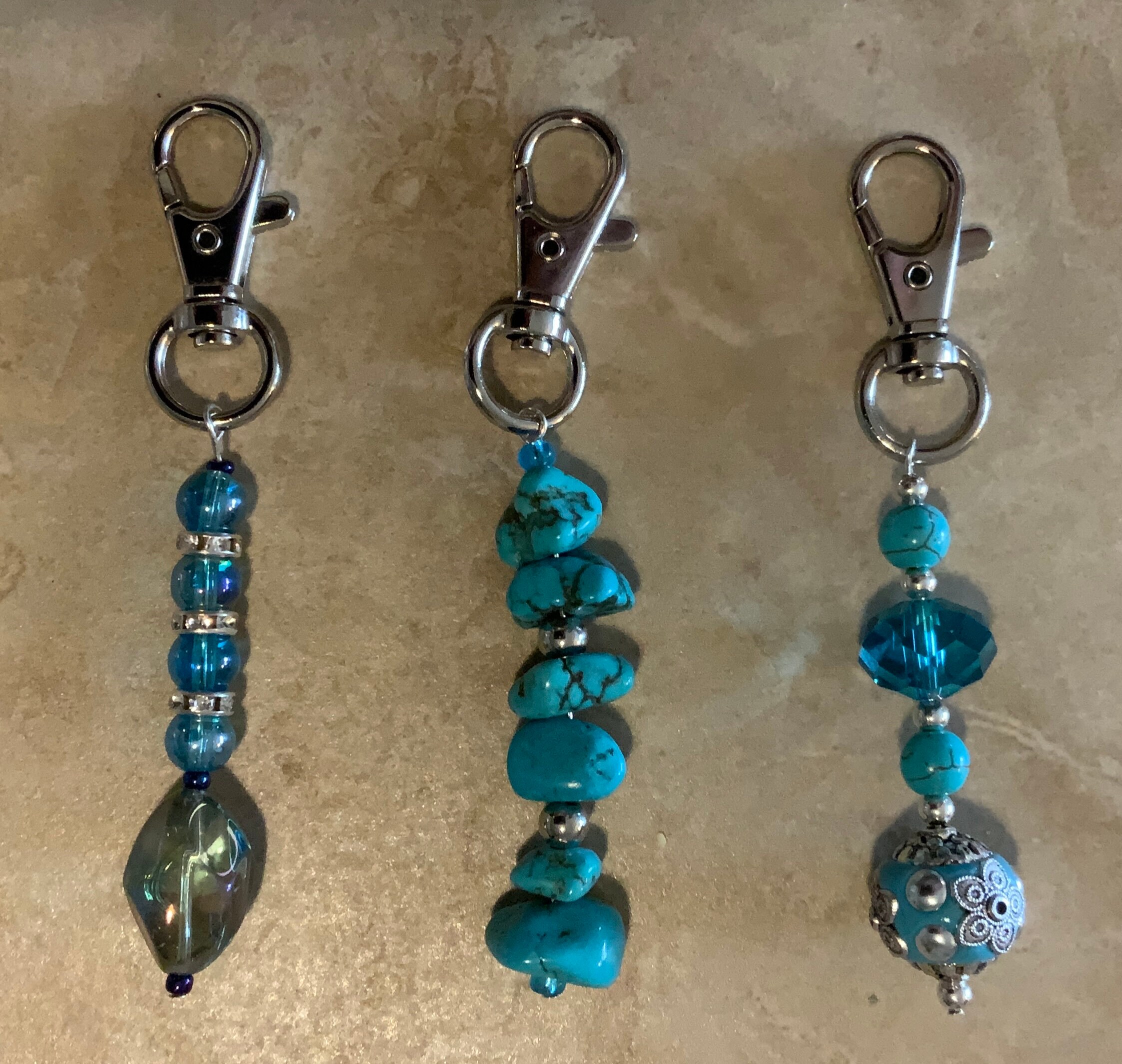 Beautiful, Beaded Turquoise Keychains 360 Degree Swivel Ring With Clasp ...