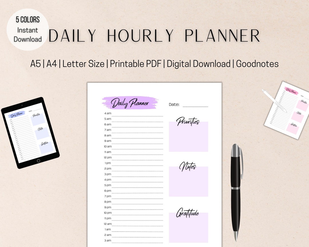Daily Planner Printable Hourly Planner Digital 24 Hour Daily - Etsy