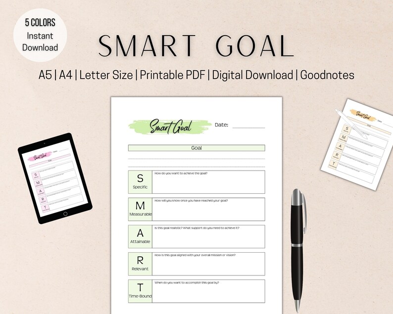 SMART Goals Tracker Goal Setting Printable Goal Planning - Etsy