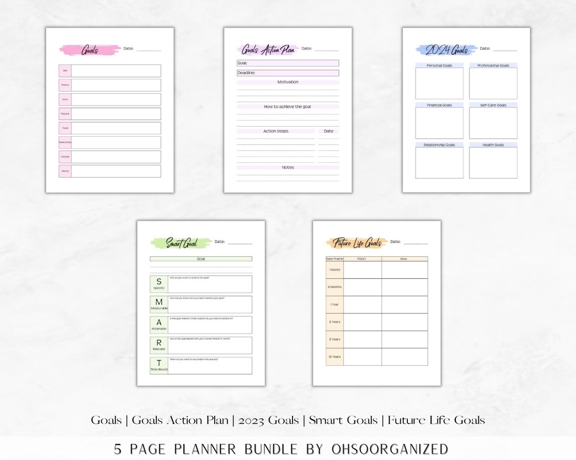 2024 Goal Planner Printable, Goal Tracker Bundle, Digital Monthly Habit ...