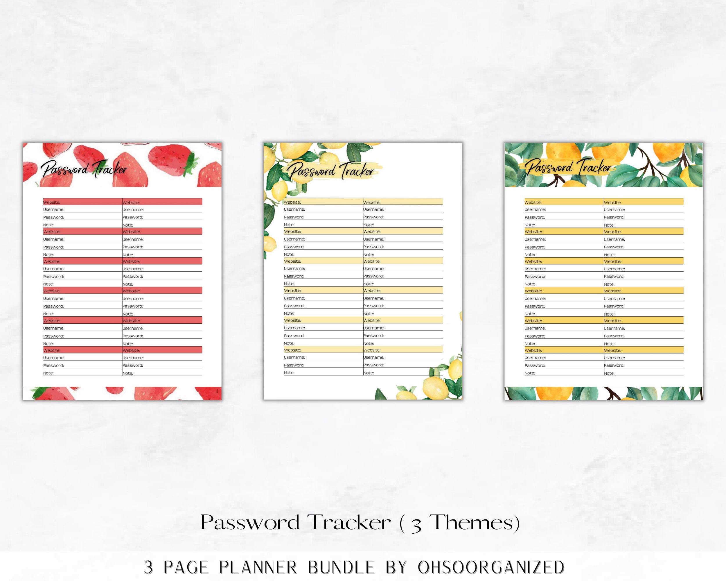 Printable Password Tracker, Lemon Themed Password Log, Digital Planner ...