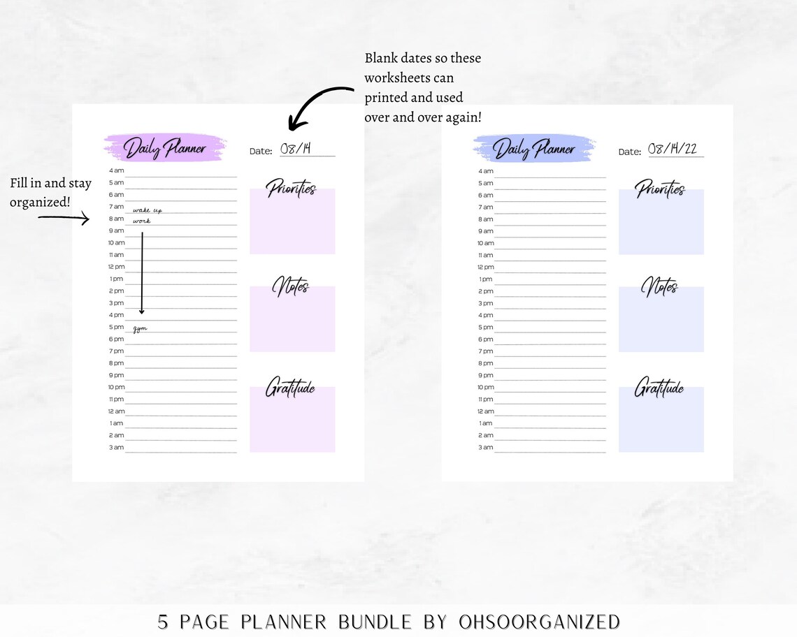Daily Planner Printable, Hourly Planner Digital, 24 Hour Daily Planner ...