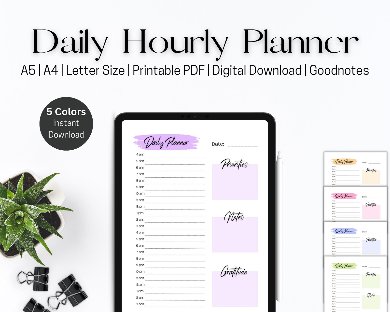 Daily Planner Printable, Hourly Planner Digital, 24 Hour Daily Planner ...