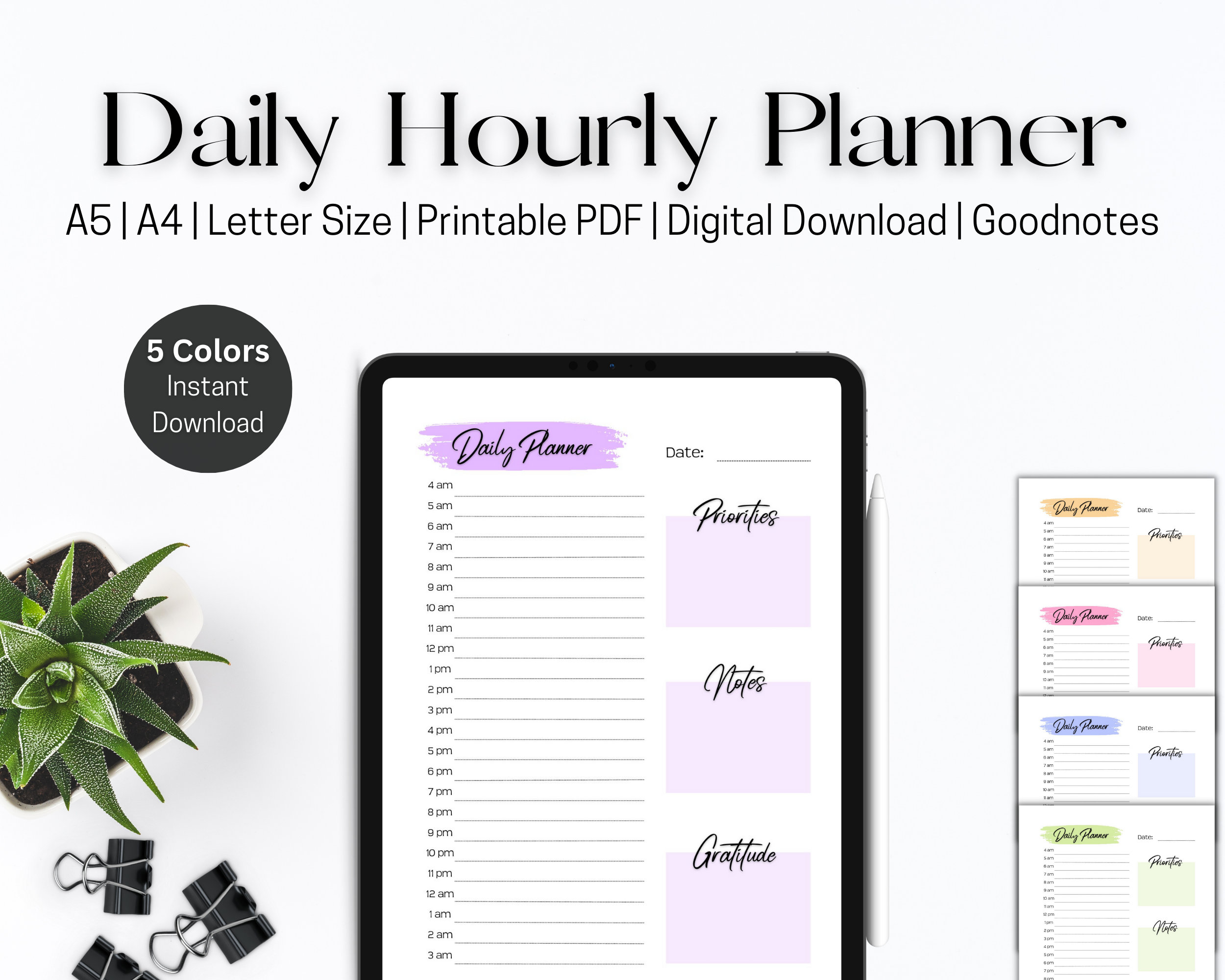 Daily Planner Printable, Hourly Planner Digital, 24 Hour Daily Planner ...