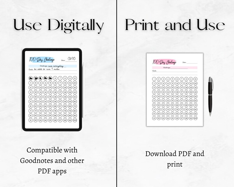 100 Day Challenge Printable, Digital Goal Tracking, 100 Day Goal ...