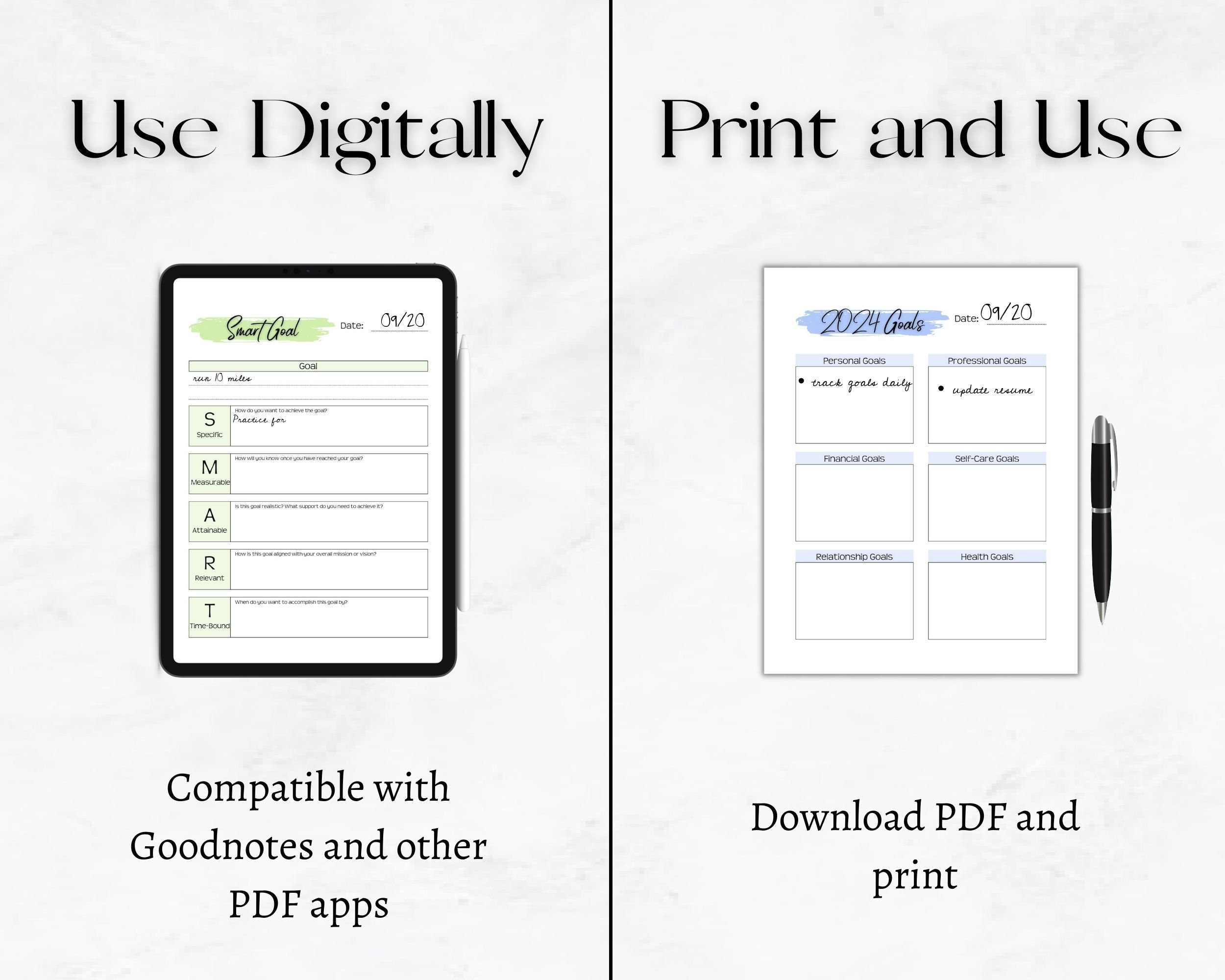 2024 Goal Planner Printable, Goal Tracker Bundle, Digital Monthly Habit ...