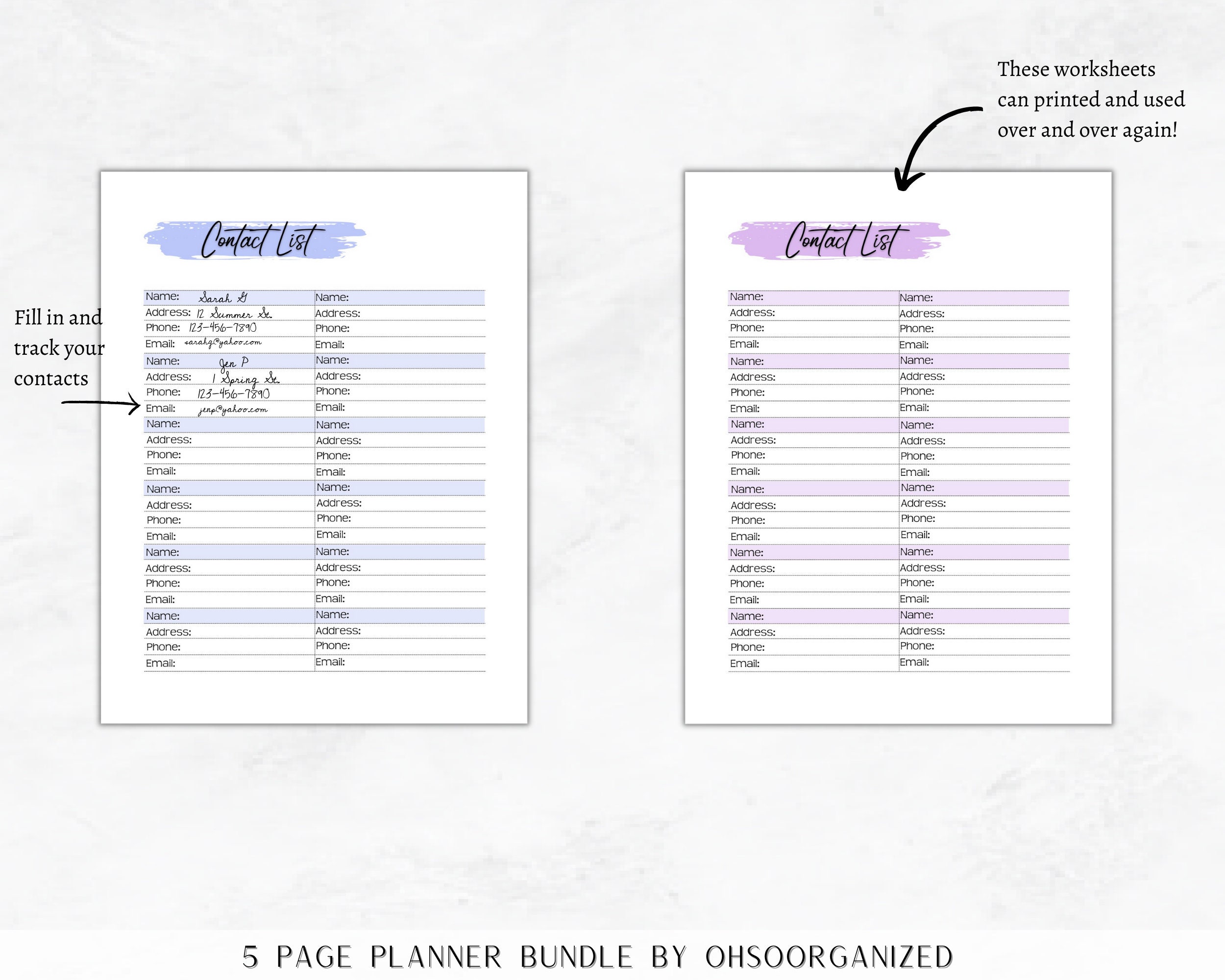 Contact List Printable, Address Book Insert, Contact Digital Download ...