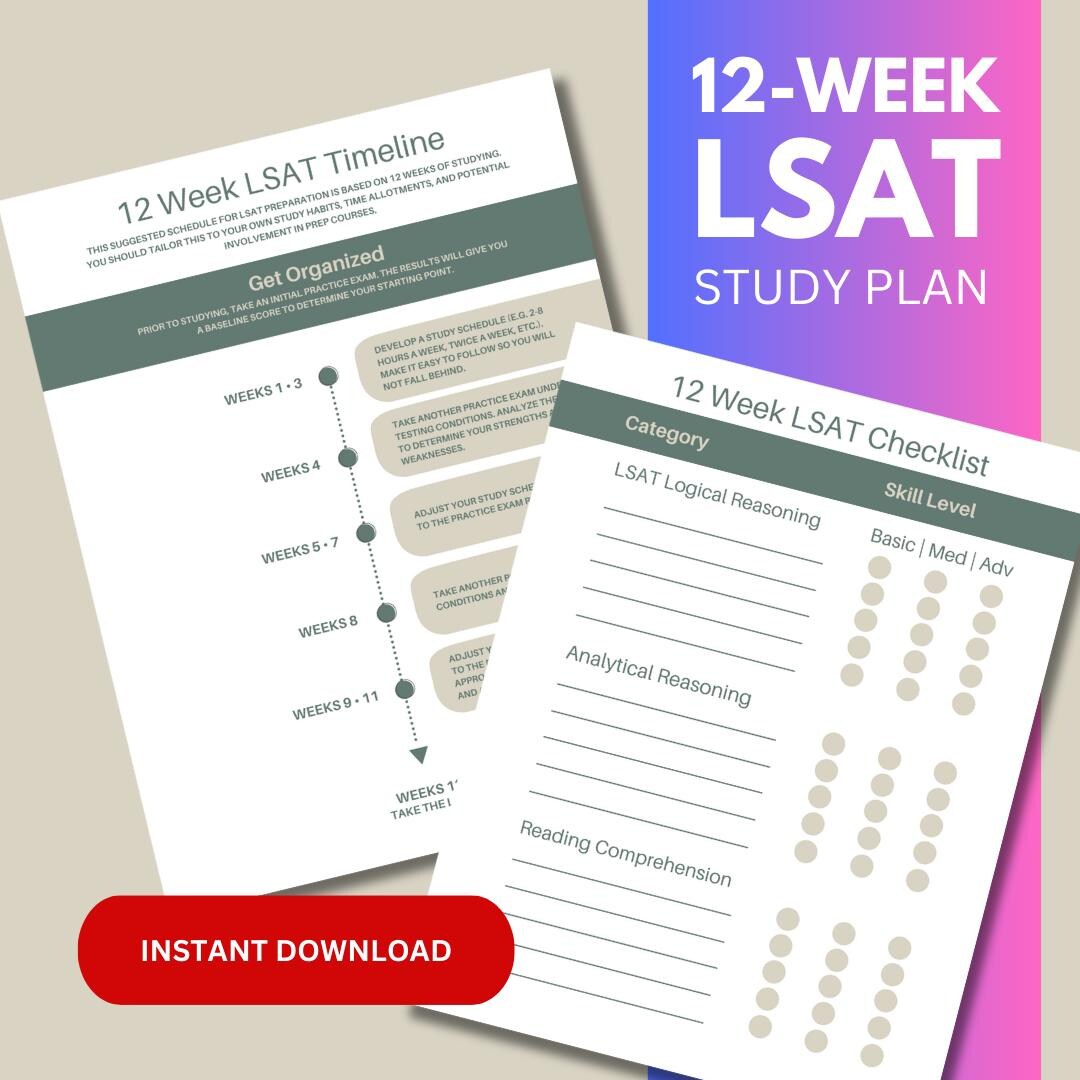 12-week LSAT Study Plan | LSAT Prep Schedule | Printable Study Guide for Law School Exam - Etsy