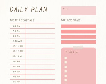 Printable Cute Daily Planner, Pink Daily Planner, Digital Planner ...