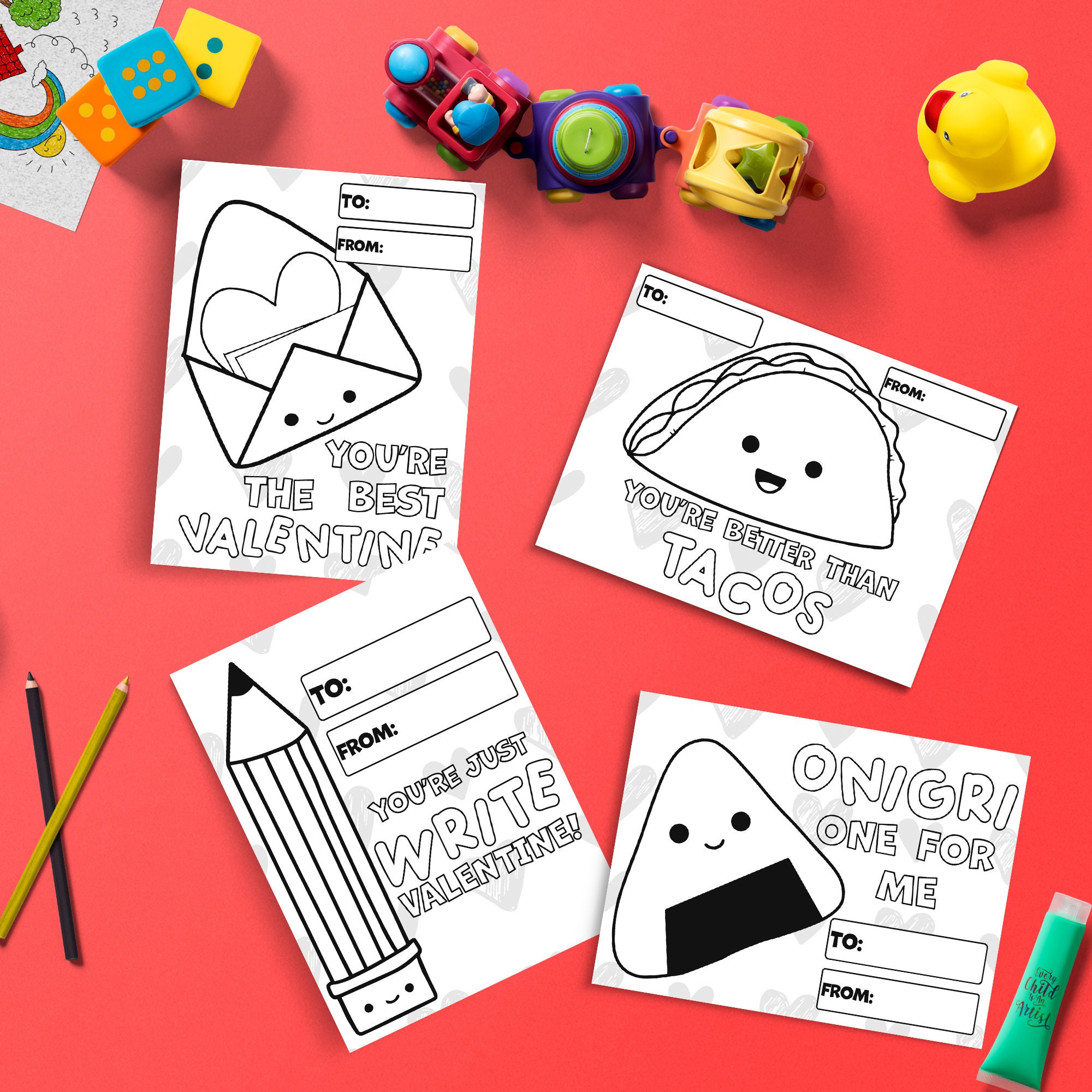Color Me Valentines Printable Kawaii Classroom Valentines Set of 8 ...