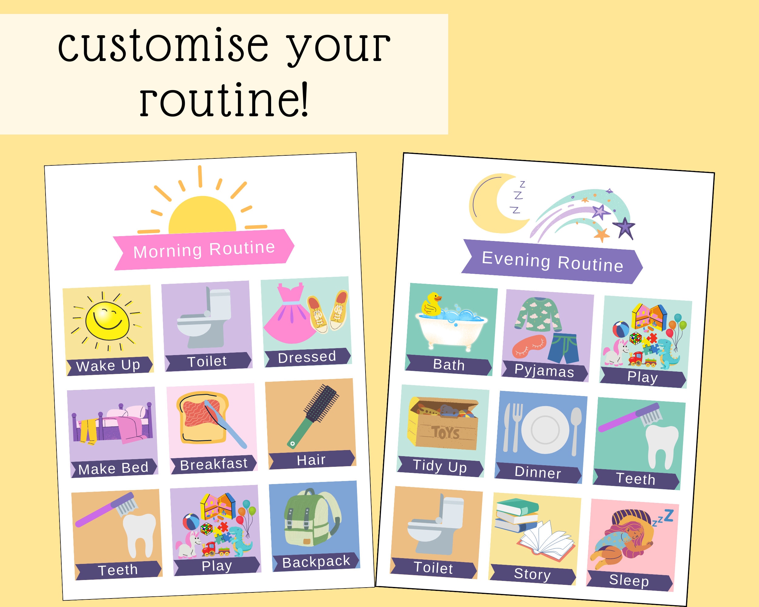 Morning and Evening Routine Charts | Toddler Routine | Simple Daily ...