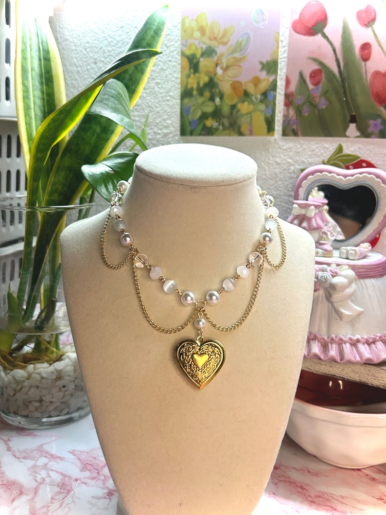Heart Locket Necklace in Silver & Gold Coquette Necklace, Dainty ...