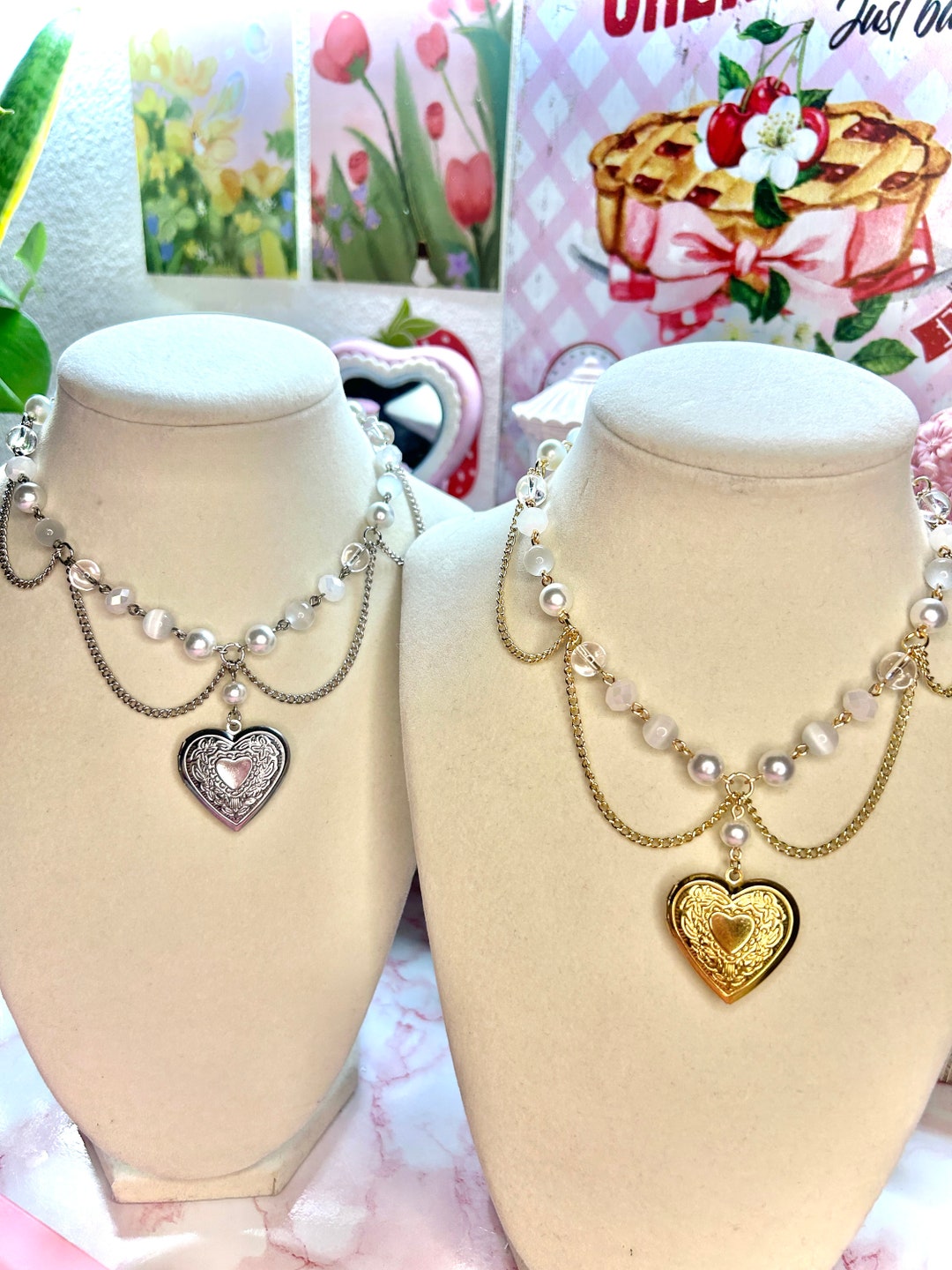 Heart Locket Necklace in Silver & Gold | Coquette Necklace, Dainty ...