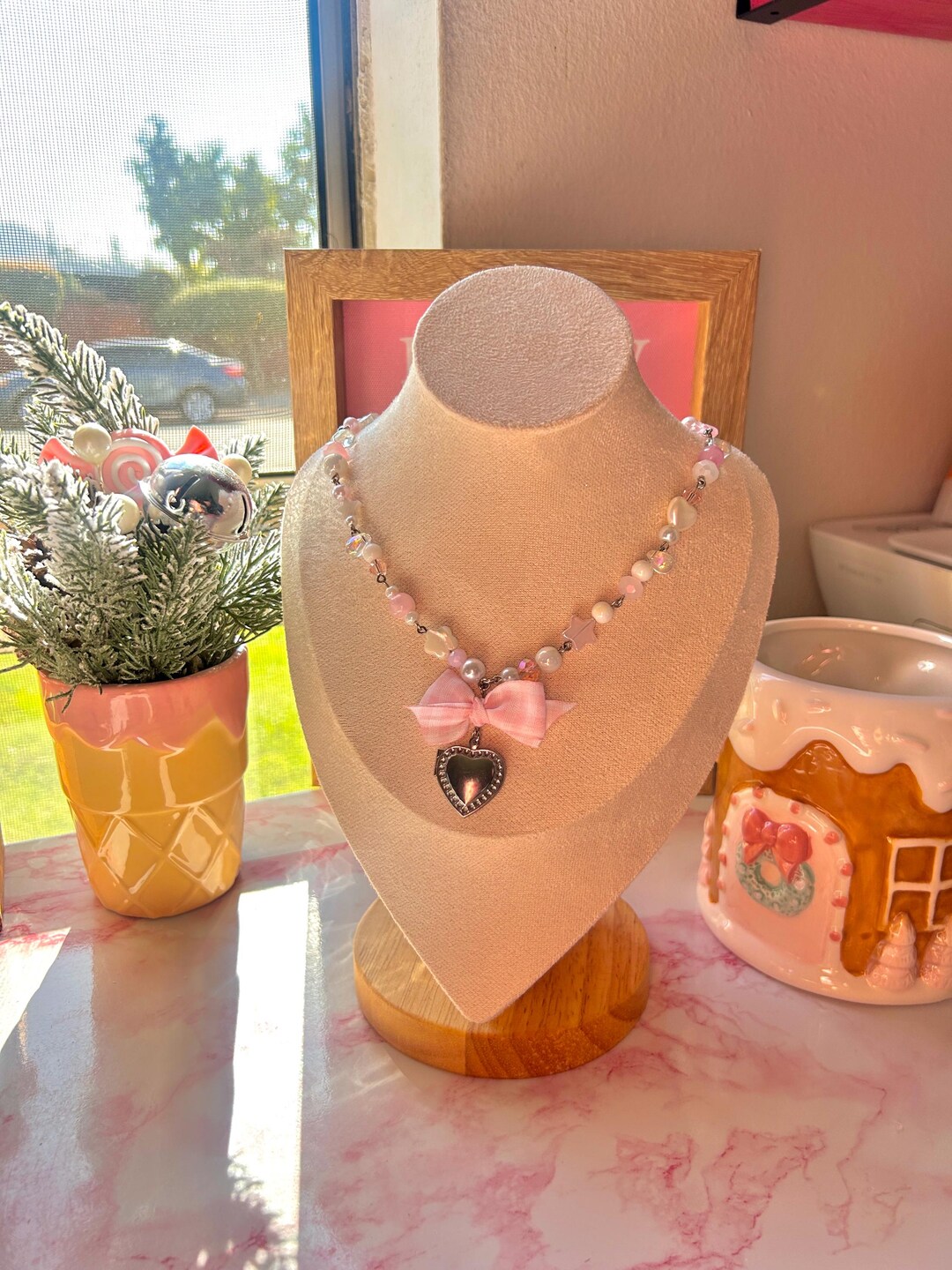 Pink Lust Necklace | Heart Locket Necklace, Silver Heart Locket, Beaded ...