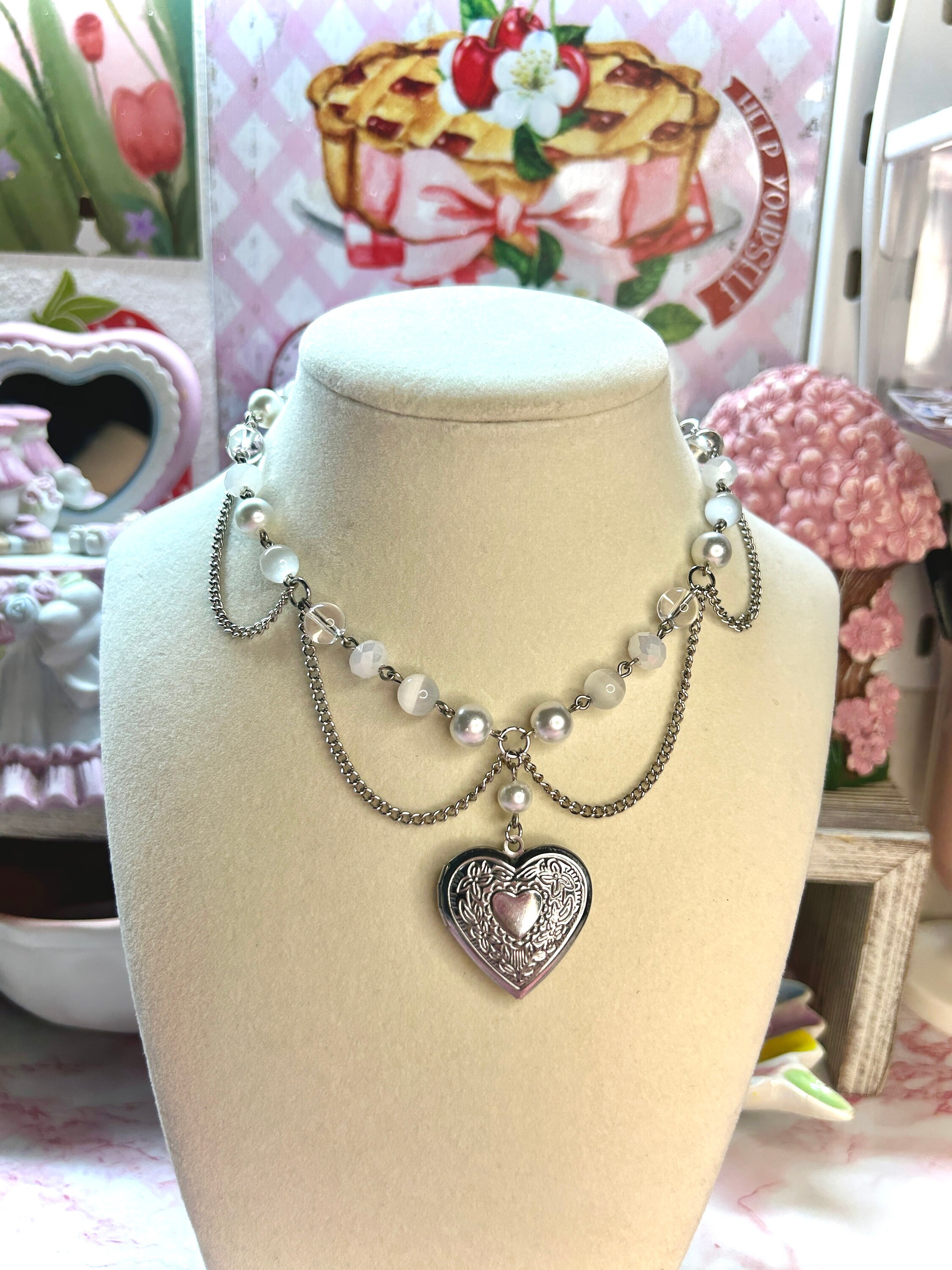 Heart Locket Necklace in Silver & Gold Coquette Necklace, Dainty ...