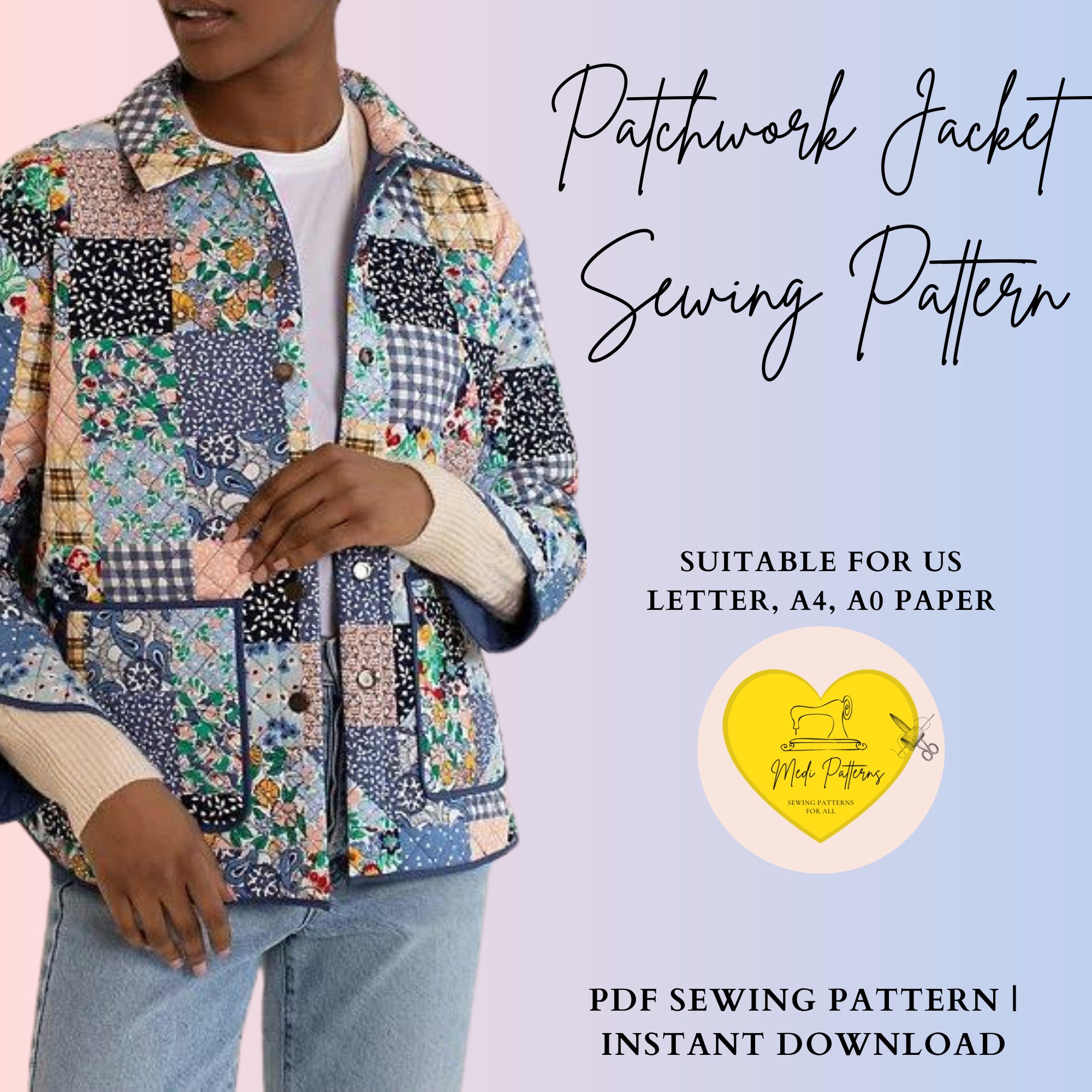 Quilted Jacket Sewing Pattern, Quilt Patchwork Jacket Sewing Pattern, Quilted Coat, PDF Pattern ...