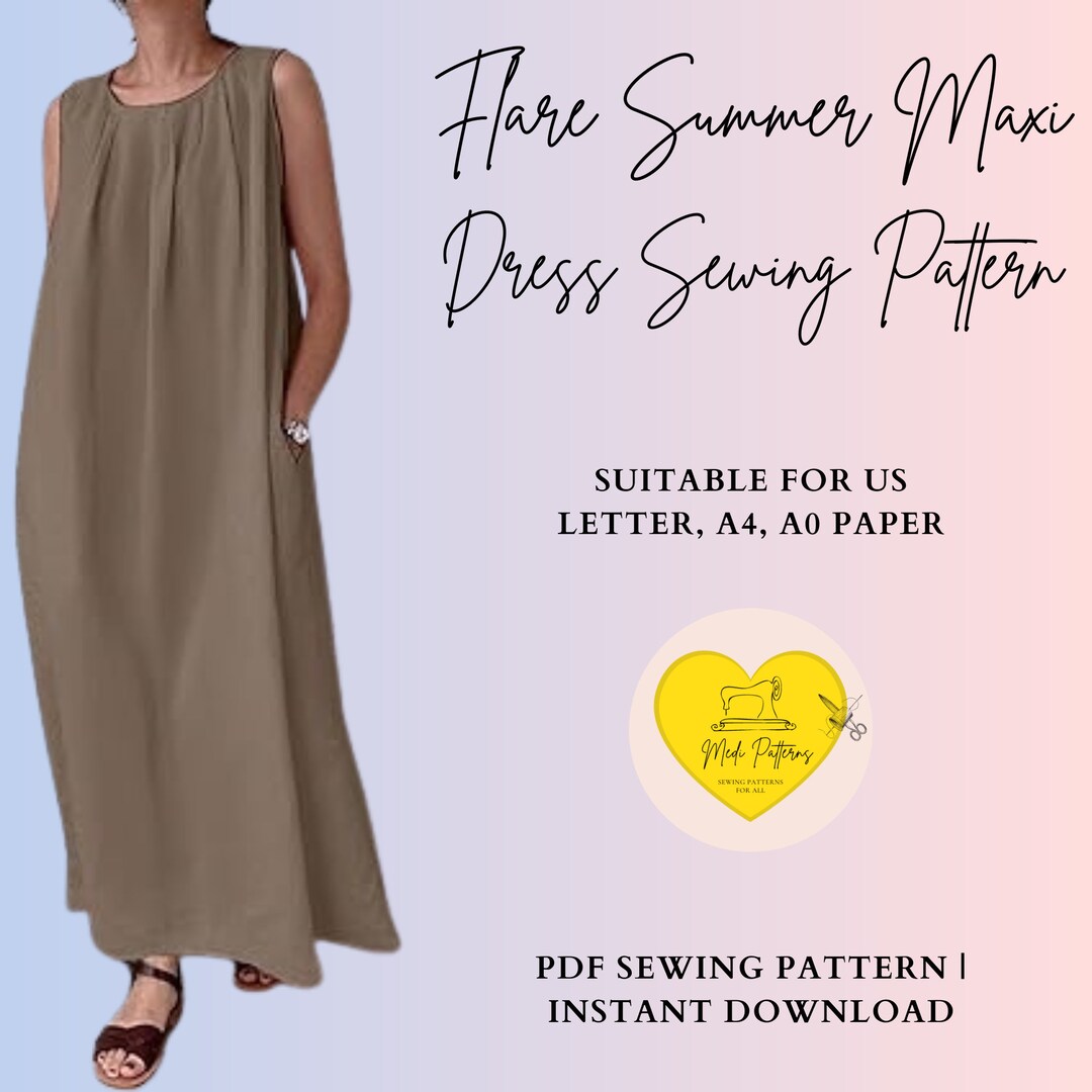 Super Flare Summer Maxi Dress Sewing Pattern, Easy Tunic Dress, Tank ...