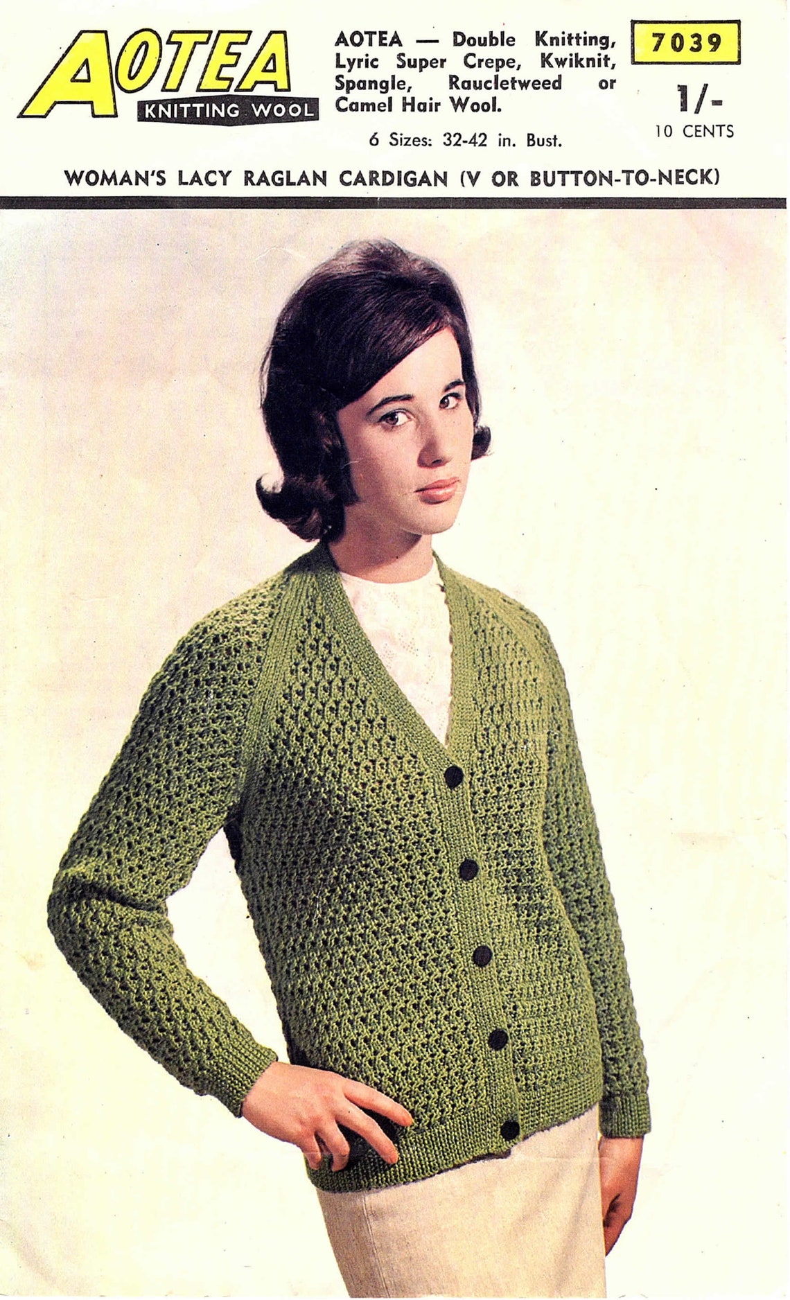 PDF Digital Pattern | 60s Lacy Raglan Cardigan | Classic Cardigan ...