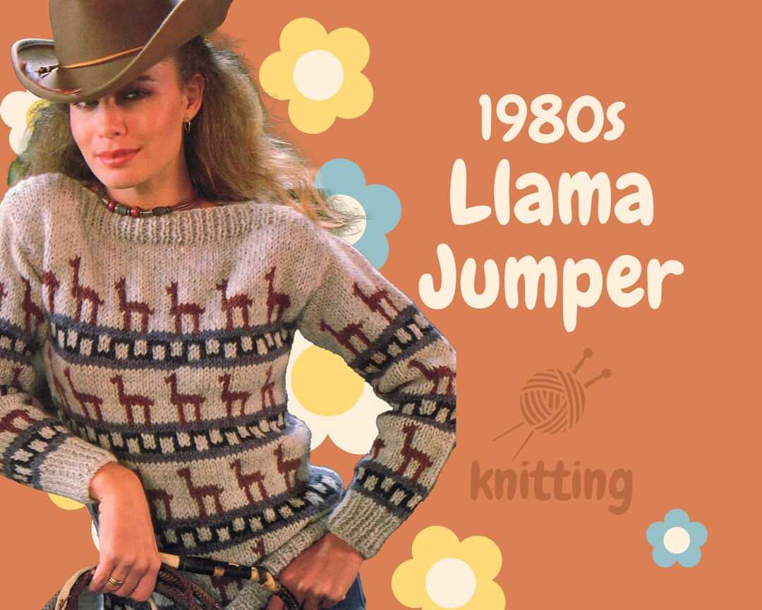 PDF Digital Pattern | 80s Jumper | Llama Sweater | Fairisle Pattern ...