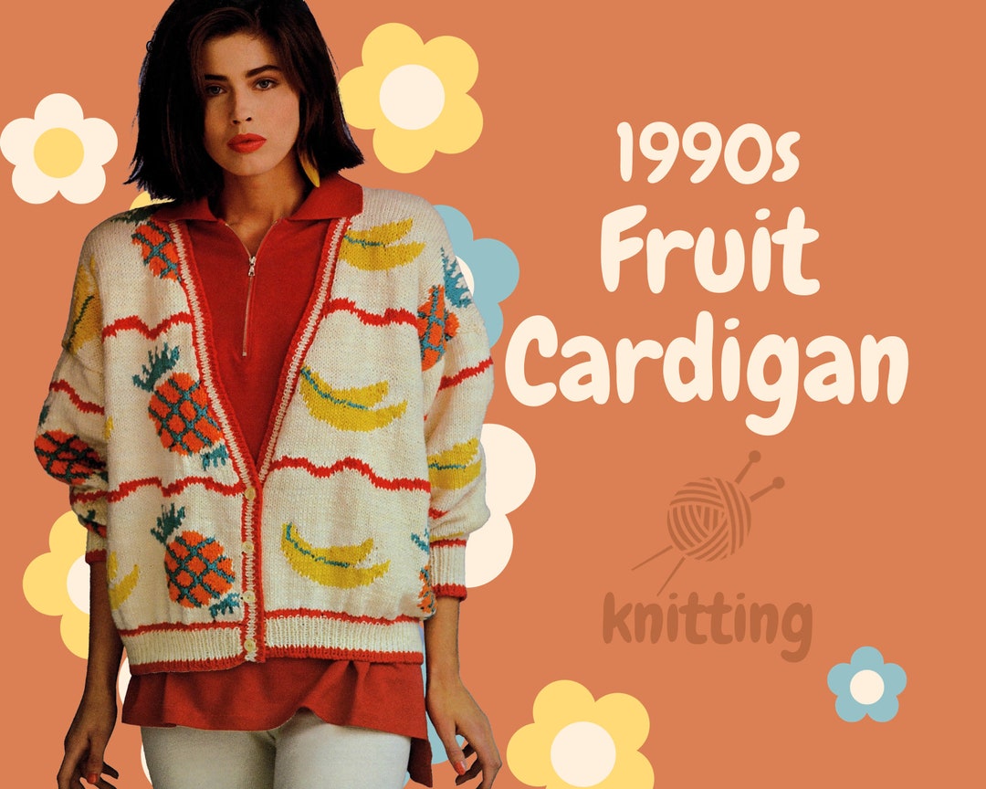 PDF Digital Pattern | 90s Fruit Cardigan | Fruit Motif | Retro Cardigan ...