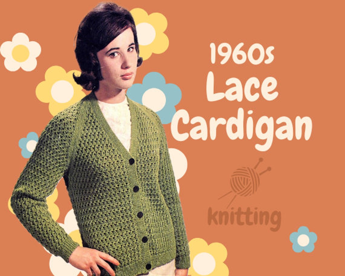 PDF Digital Pattern | 60s Lacy Raglan Cardigan | Classic Cardigan ...