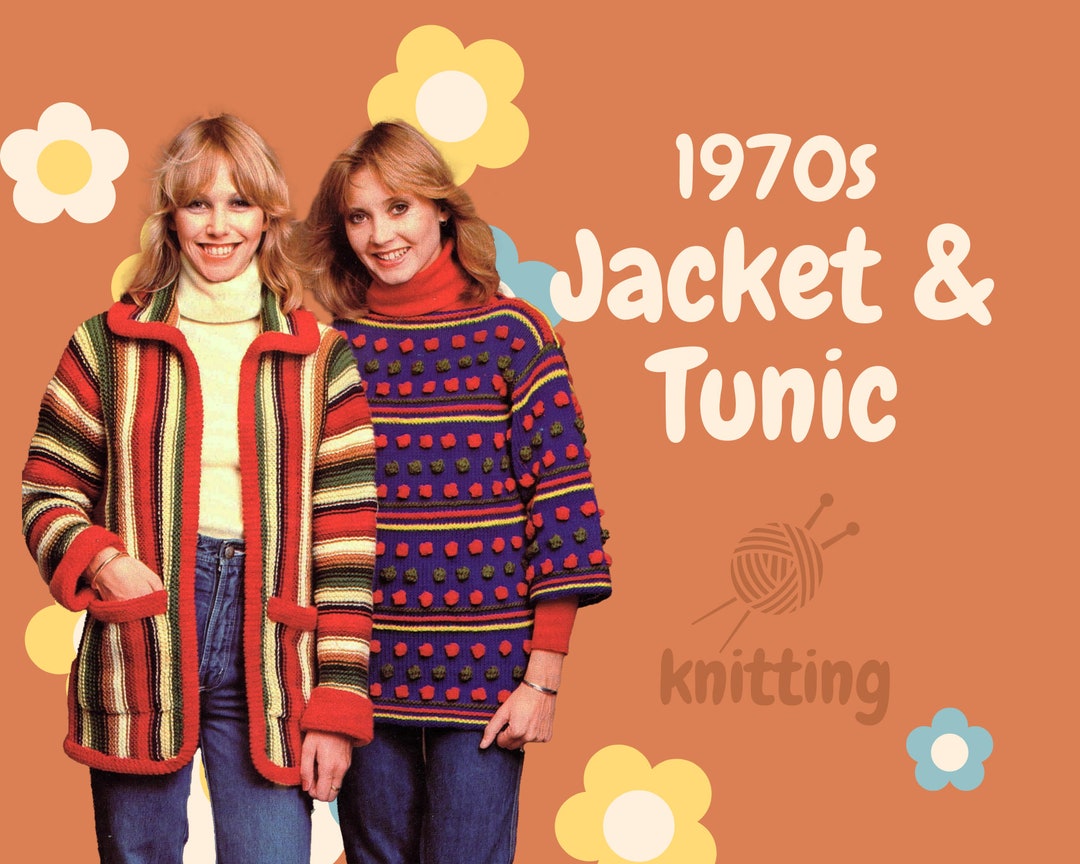 PDF Digital Pattern | 70s Cardigan and Tunic | Retro Pattern | Striped ...