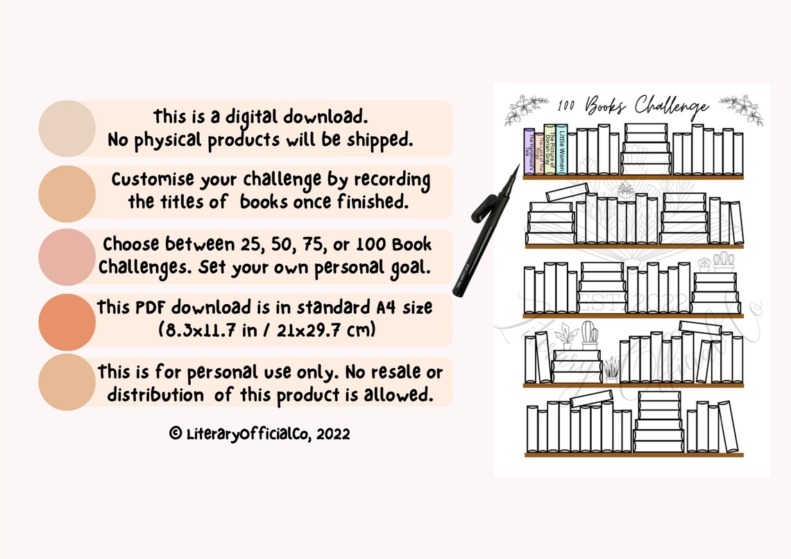Printable Book Challenge | PDF Digital Download | Reading Log Journal ...