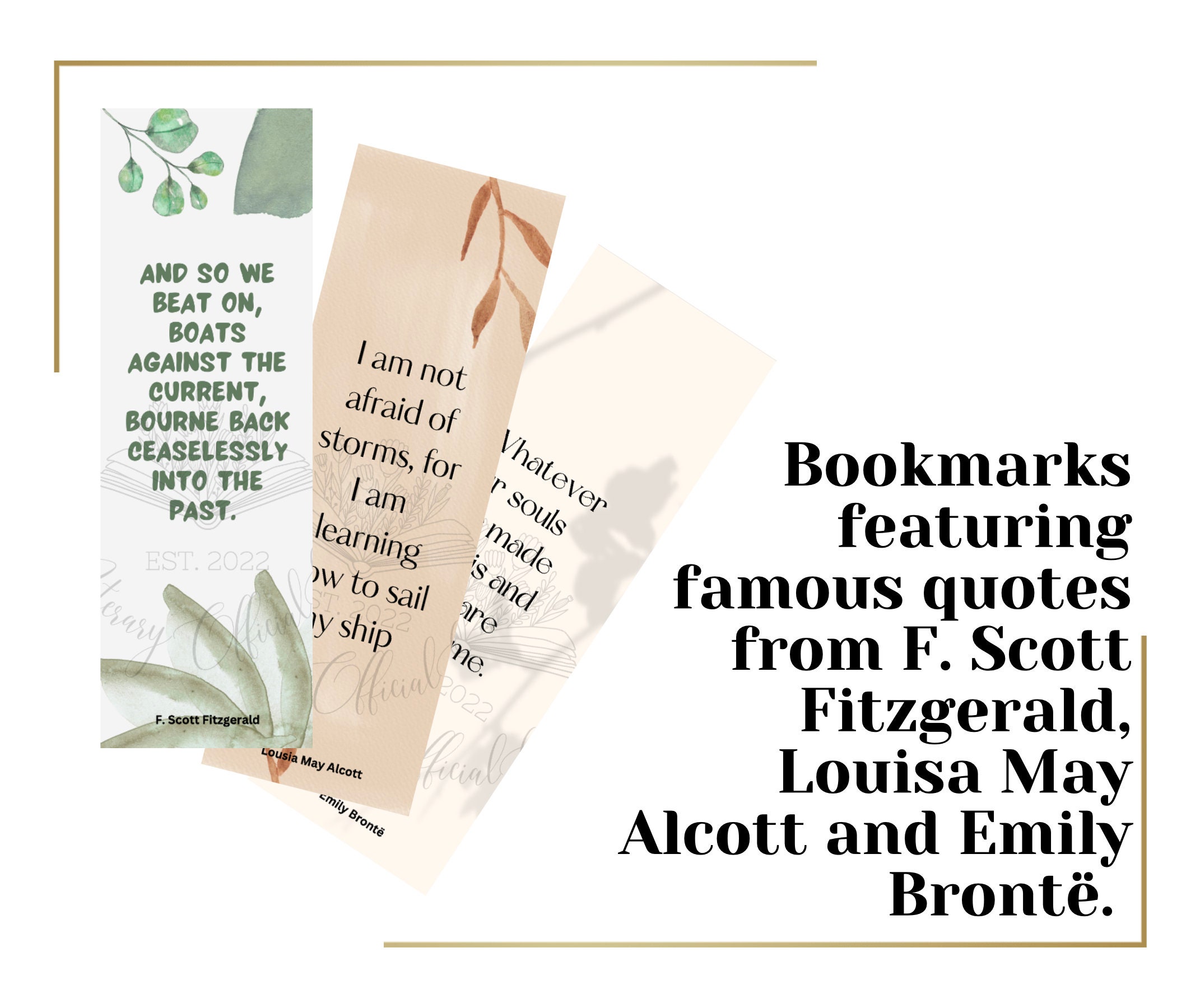 Printable Literary Bookmarks Digital PDF Download Fitzgerald Bookmark ...