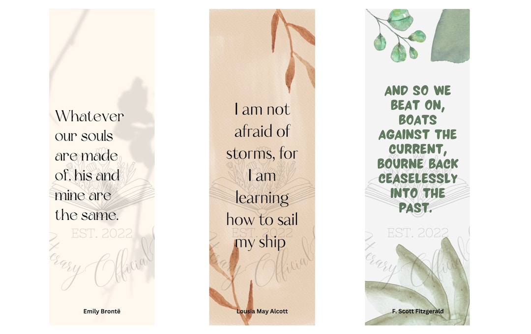 Printable Literary Bookmarks Digital PDF Download Fitzgerald Bookmark ...