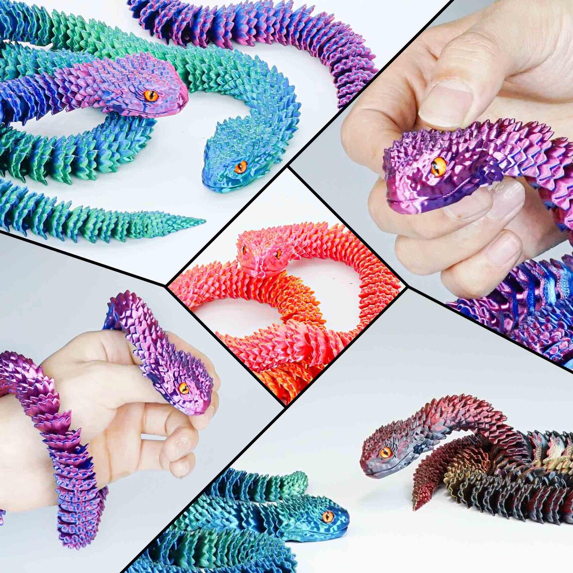3D Printed Articulated Viper Snake – Fidget Toy Desk Decor - Etsy