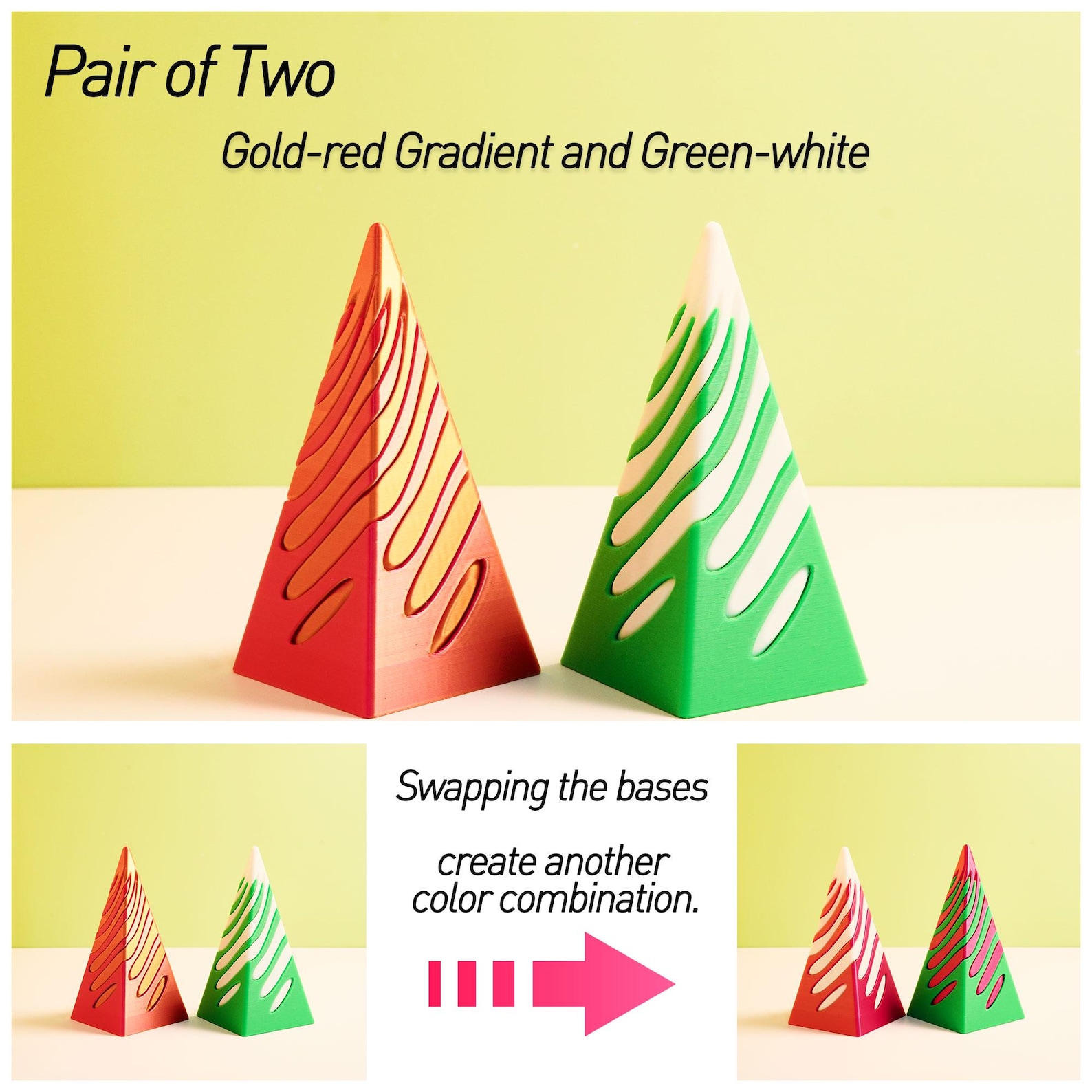 Set of 2 – 3D Printed Impossible Pyramid Toy, Passthrough Cone Illusion ...