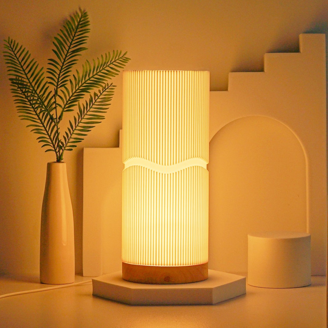 Art Deco 3D Printed Bedside Table Lamp - Bedroom & Nursery Night Light ...