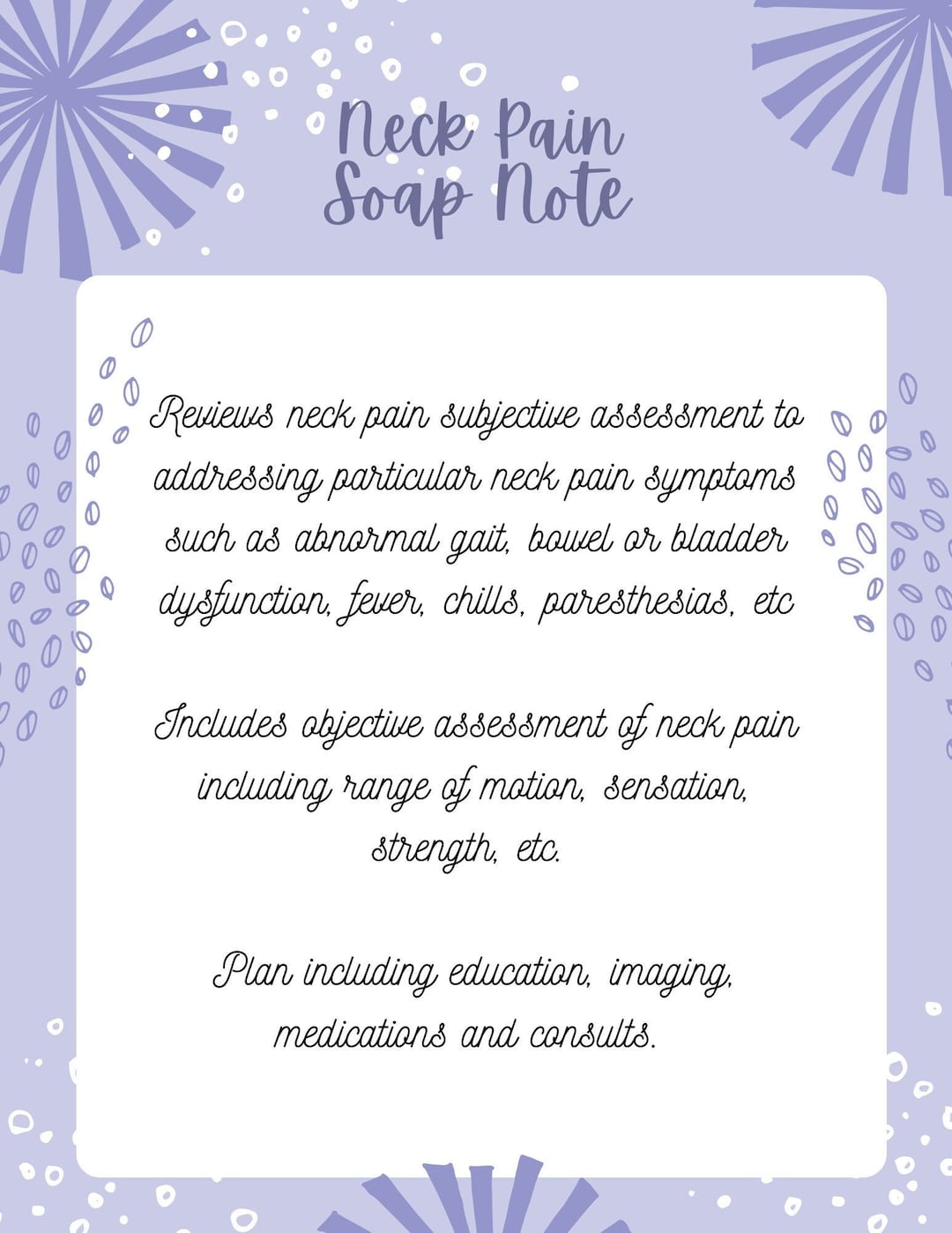Neck Pain SOAP Note - Etsy