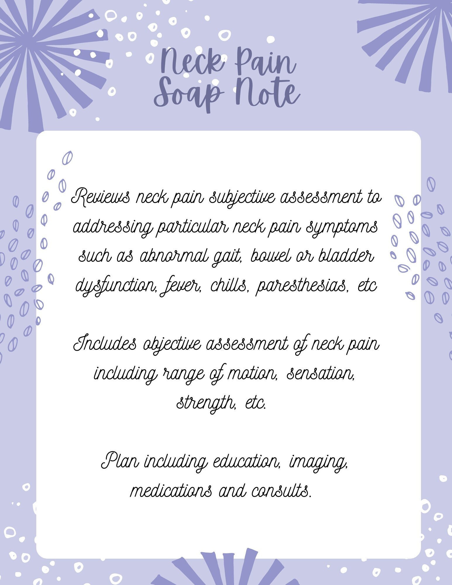 Neck Pain SOAP Note - Etsy