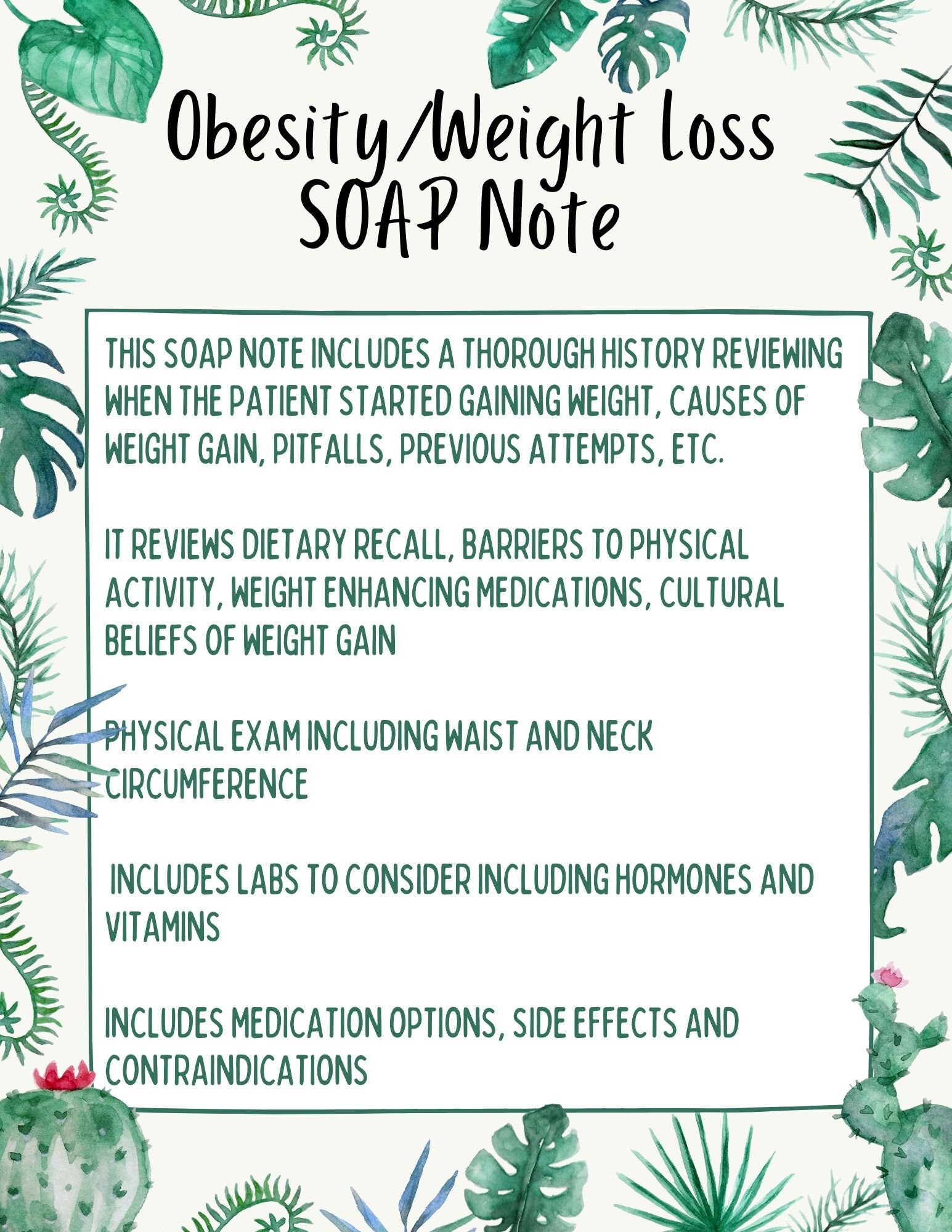 Obesity and Weight Loss SOAP Note - Etsy