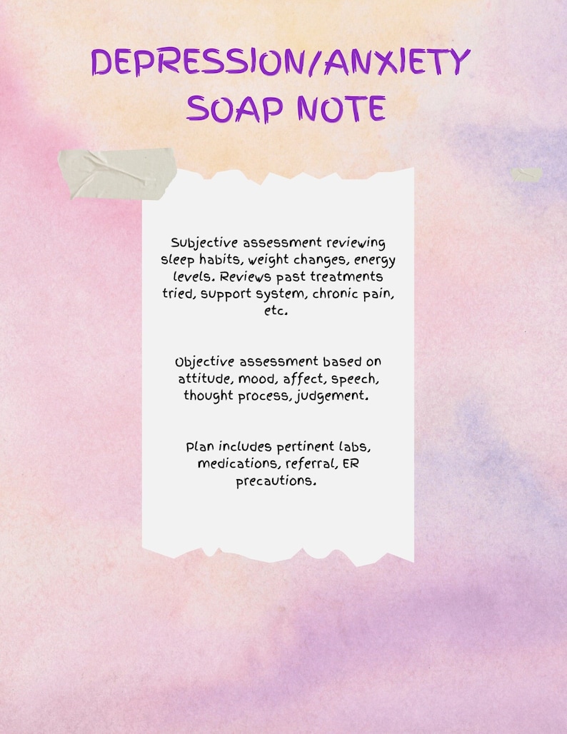 Depression and Anxiety SOAP Note - Etsy