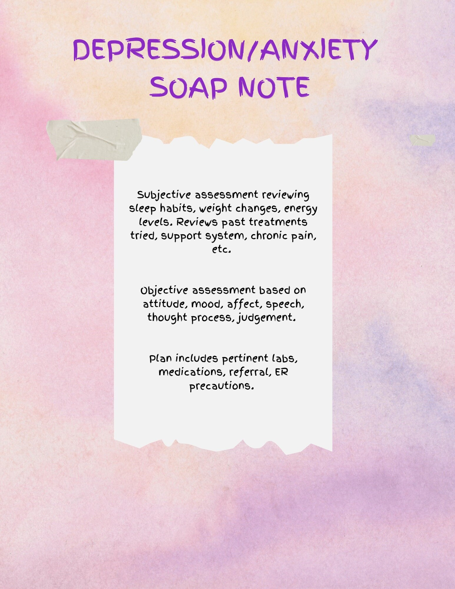 Depression and Anxiety SOAP Note - Etsy