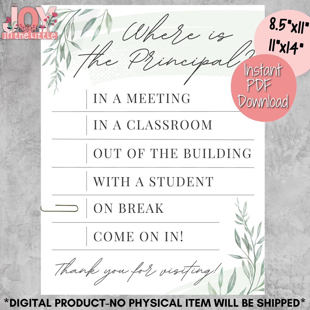 Where is the Principal School Office Door Sign Printable | Custom ...