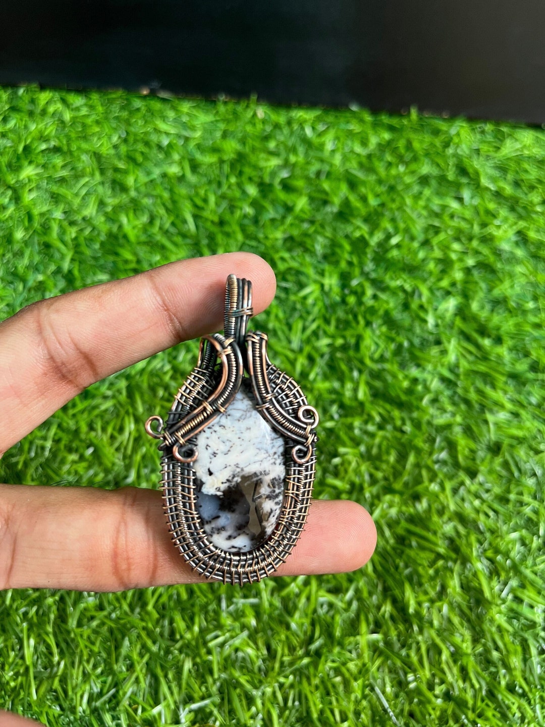 Dendrite Opel Gemstone Pendant Copper Wire Wrapped Pendant Handmade ...