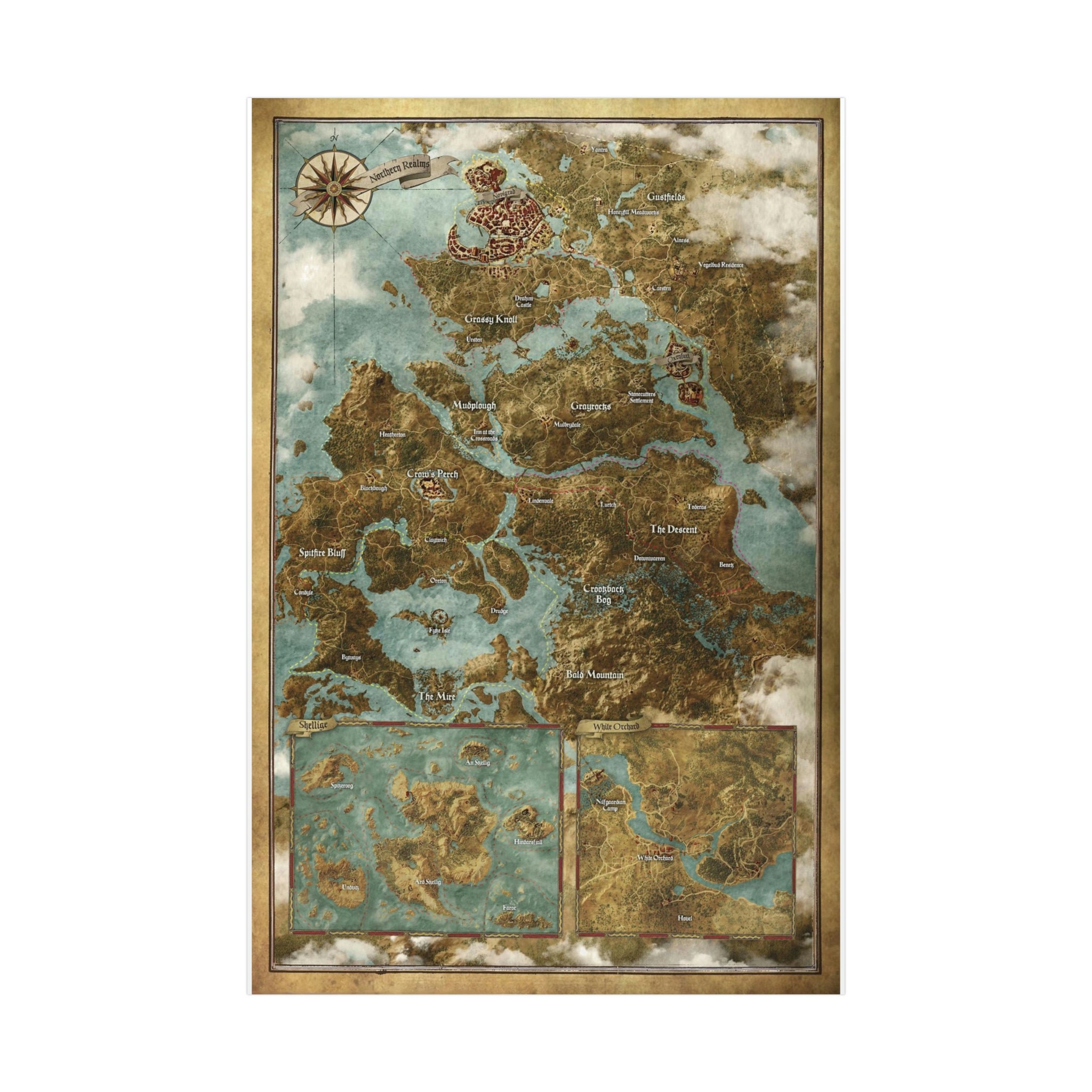The Witcher 3: Wild Hunt Game Map the Witcher Map Poster Wall Art Print ...