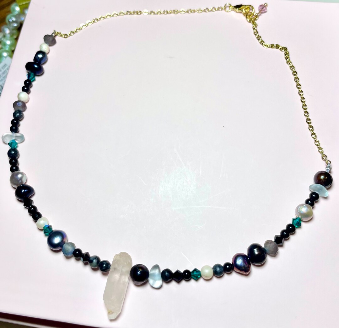 Goth Mermaidcore Bead, Pearl, Quartz Necklace: Jolene - Etsy