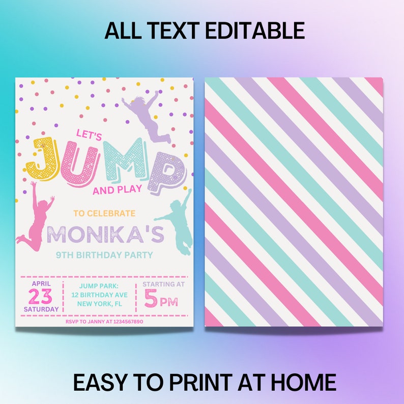 Editable Jump Birthday Invitation Digital Canva Template - Etsy