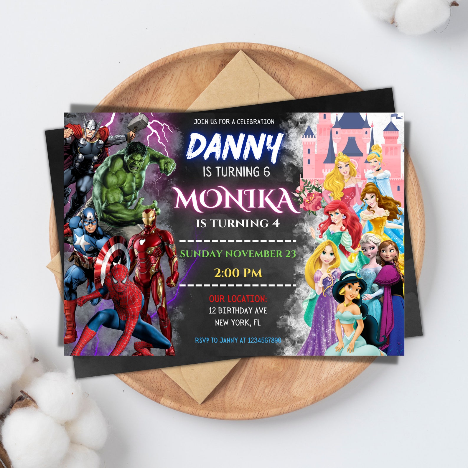 Joint Birthday Party Invitation Two Themes Sibling Birthday Invite ...