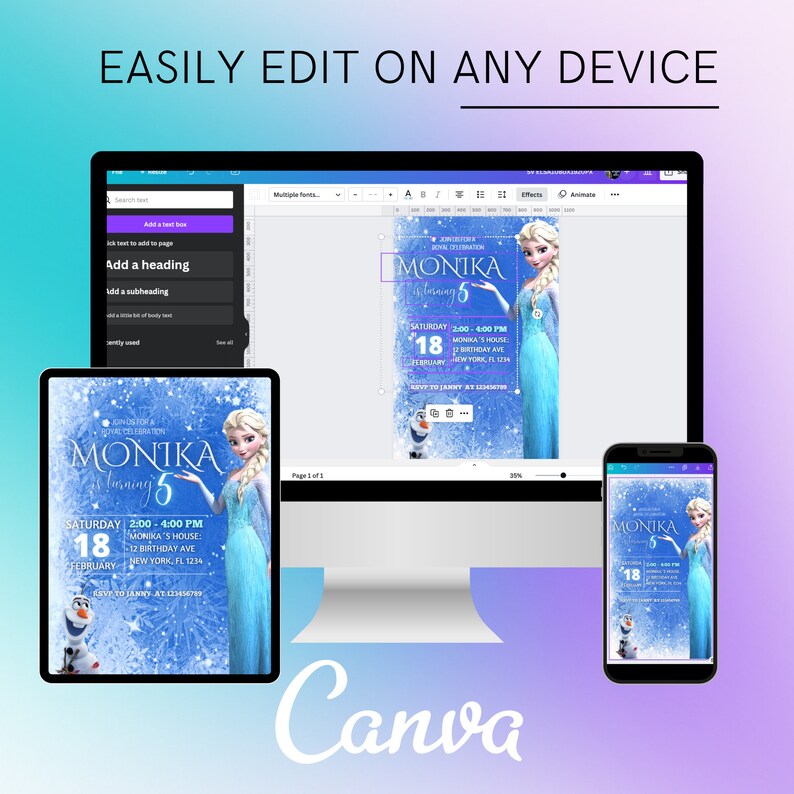 Editable Frozen Birthday Invitation Template Princess Elsa - Etsy