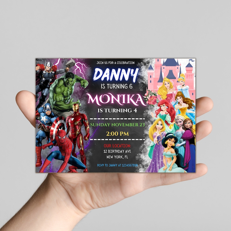 Joint Birthday Party Invitation Two Themes Sibling Birthday Invite ...