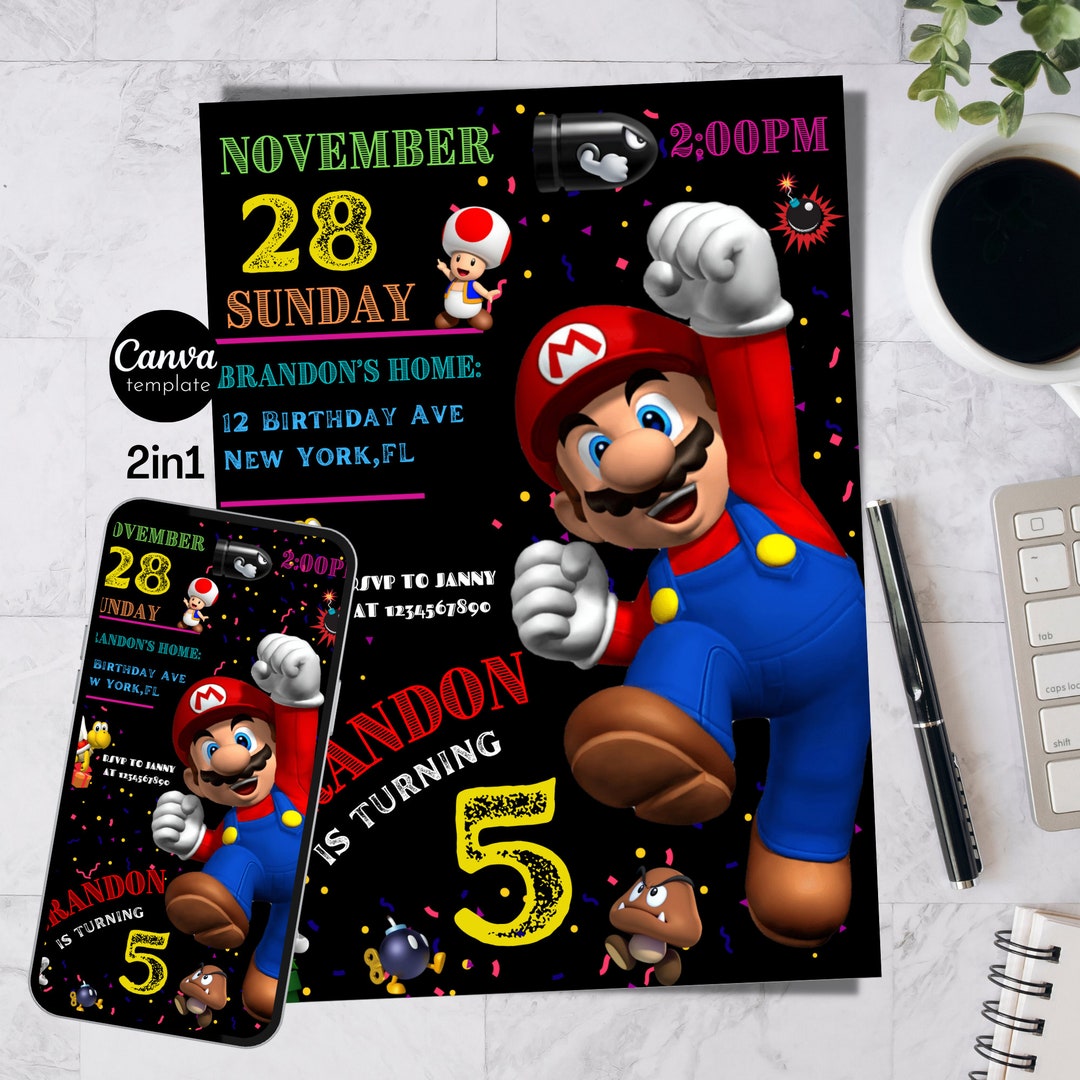 Super Mario Birthday Invitation Editable Birthday Invitation Super ...